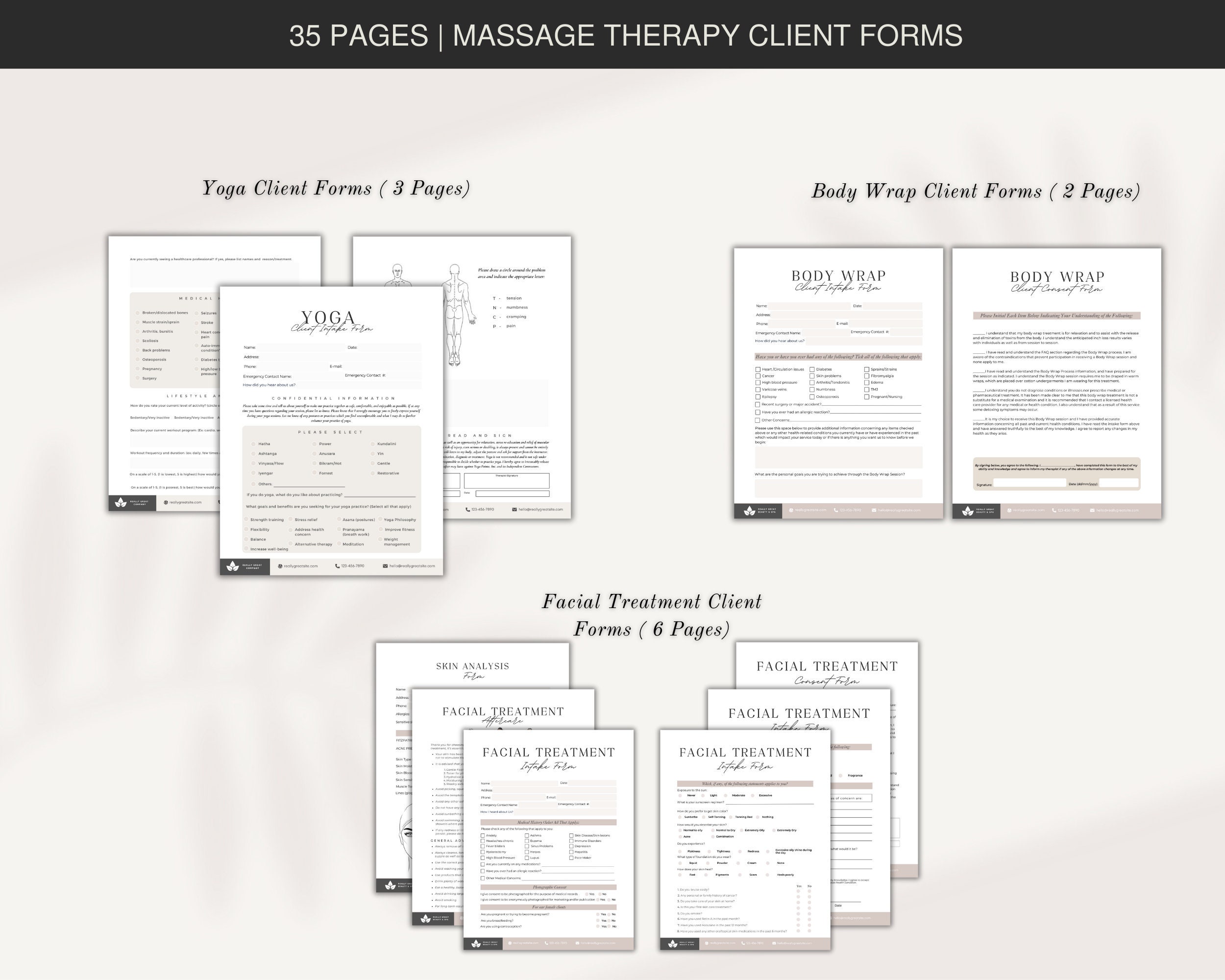 Editable Massage Therapy Forms Bundle, Spa Business Templates (canva ...