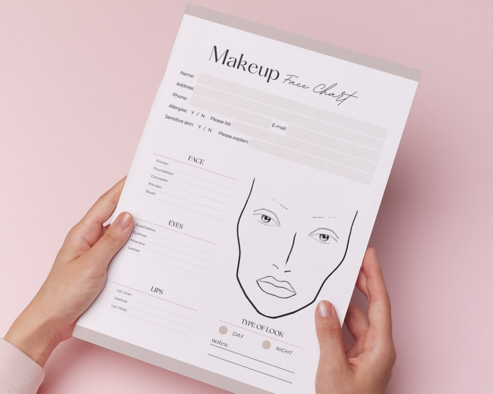 Editable Makeup Artist Face Chart Template, Esthetician Spa Form (PDF ...