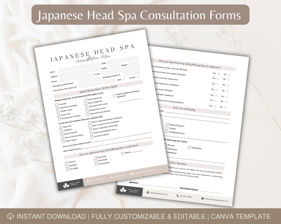 Japanese Head Spa Consultation Forms,editable Head Spa Intake Forms ...