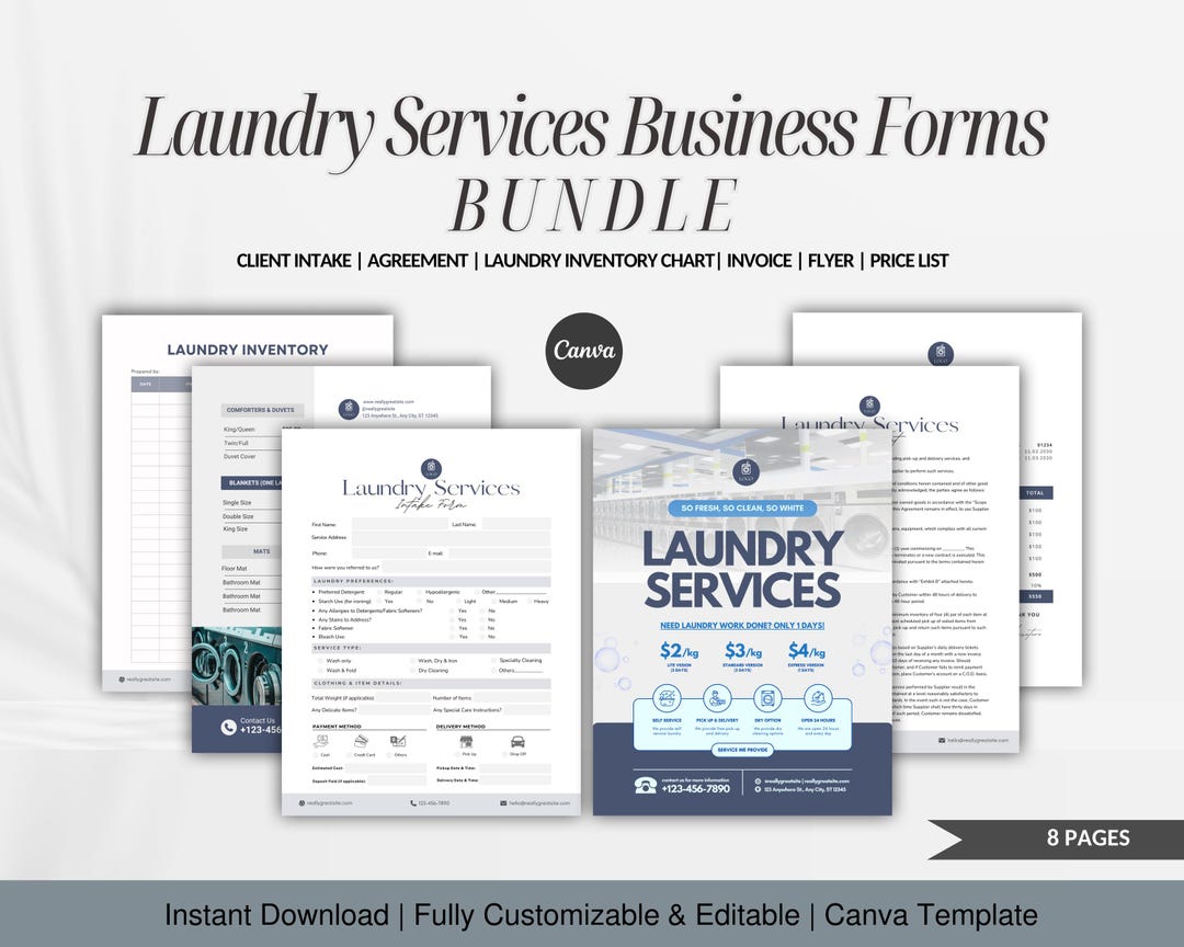 Laundry Services Business Forms Bundle,editable Laundry Services Forms ...