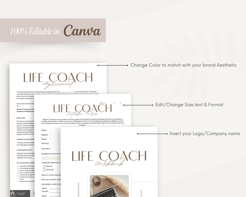 Life Coaching Forms Bundle, 100+ Essential Worksheets (canva Template ...