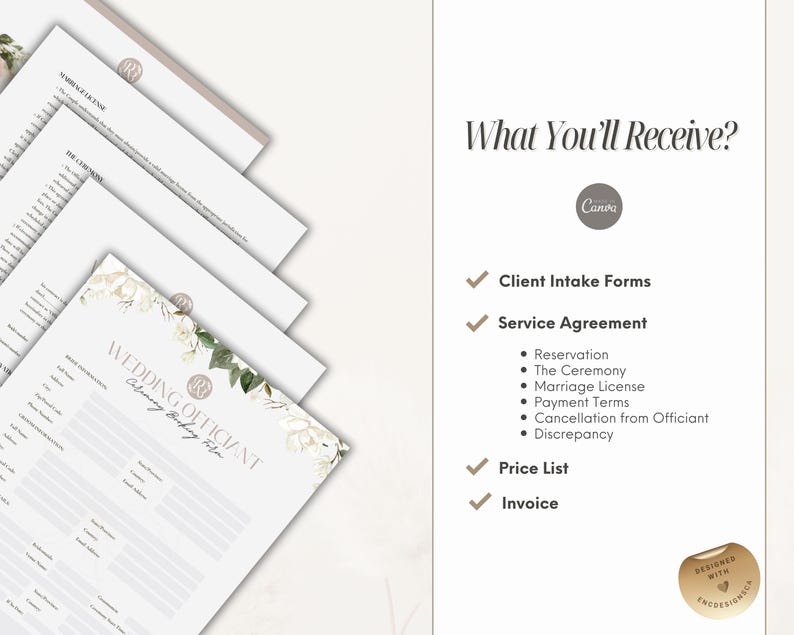 Wedding Officiant Client Intake Form, Editable Service Contract (canva ...