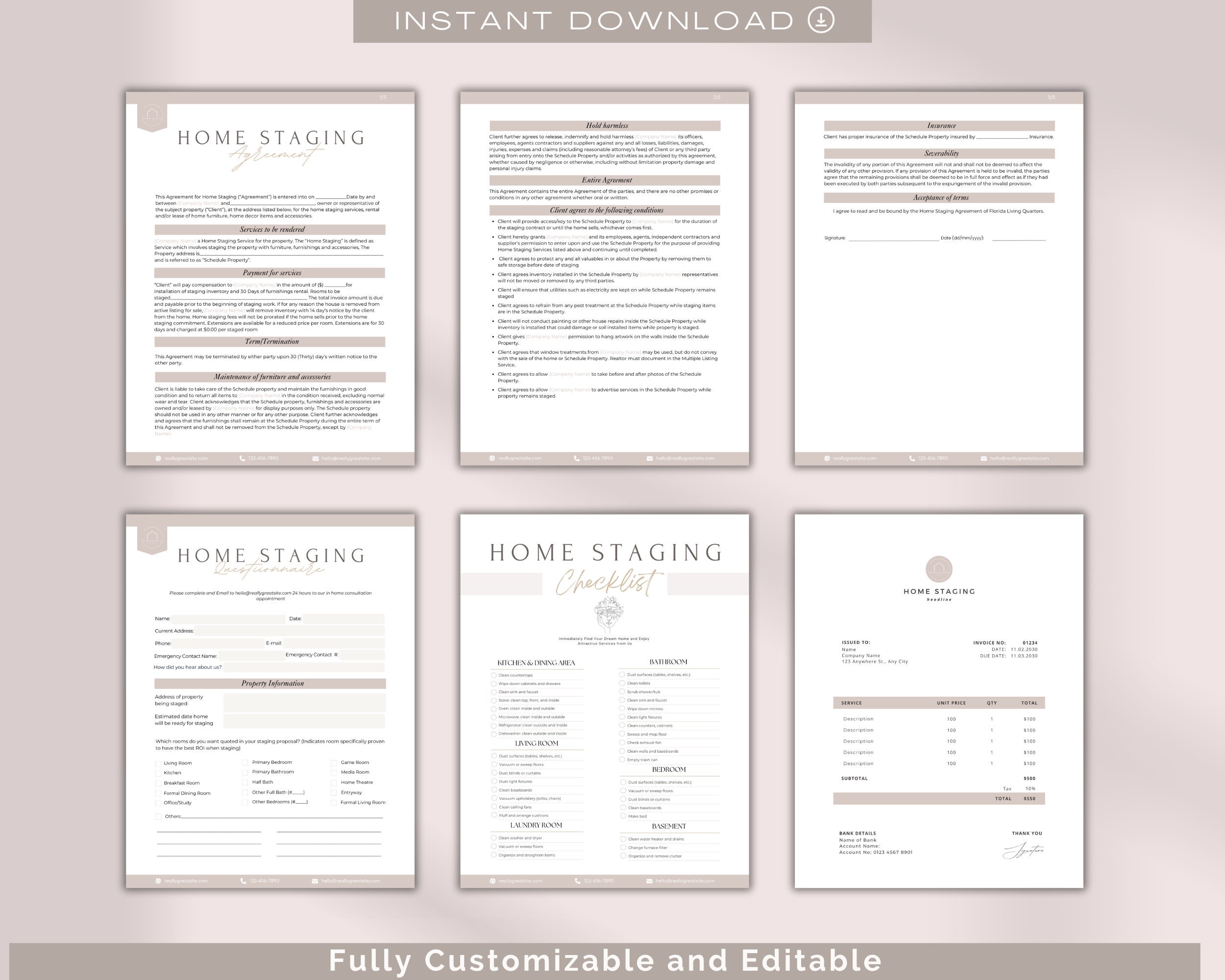 Home Staging Contract Template, Editable Forms (canva) - Etsy