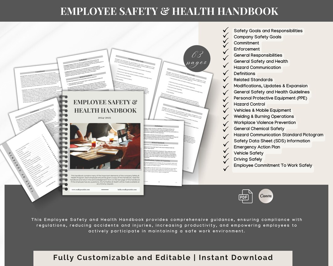 Employee Safety Handbook Template for Workplace Health Policies and ...
