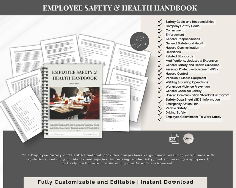 Employee Safety Handbook Template for Workplace Health Policies and Procedures - Etsy