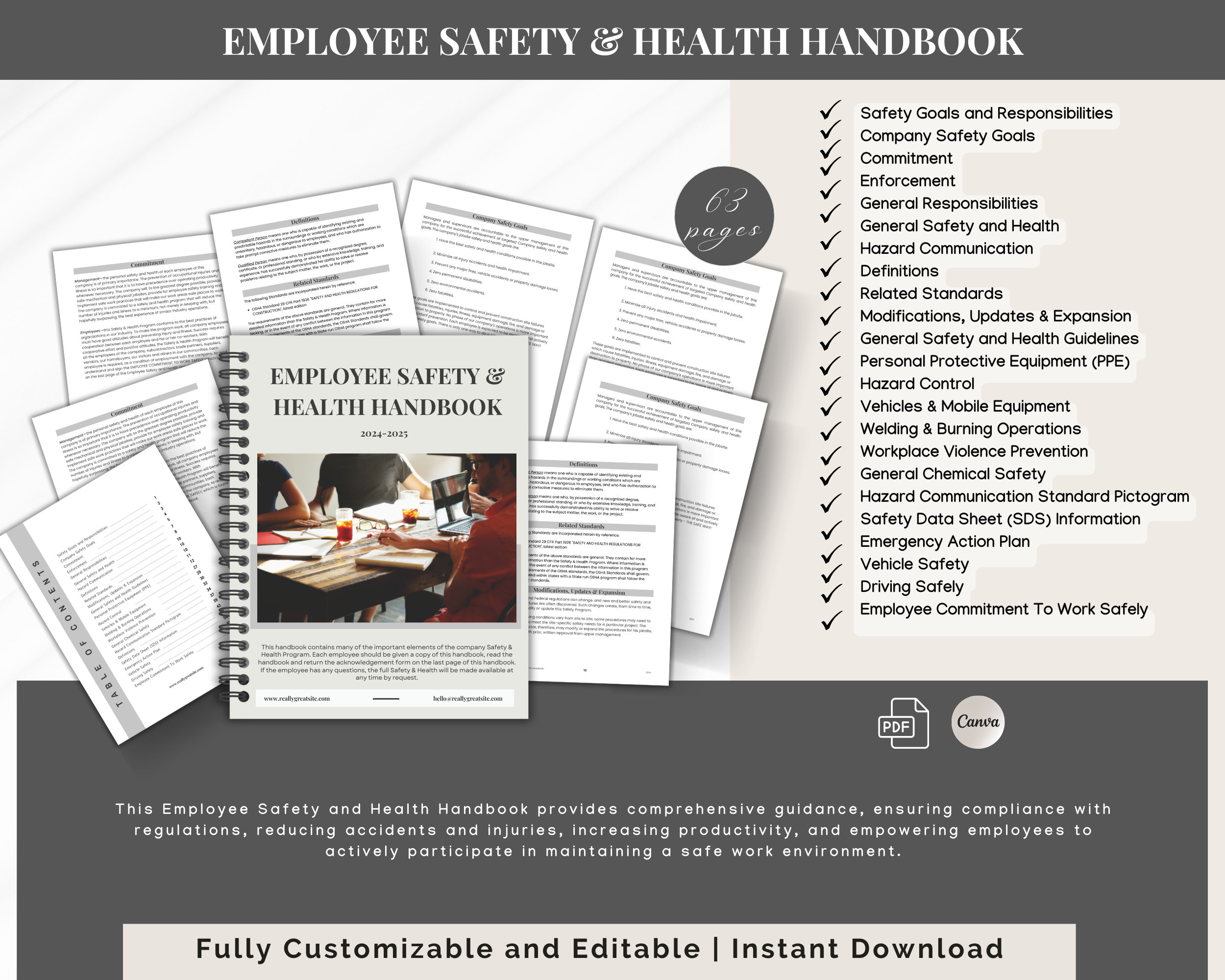 Employee Safety Handbook Template for Workplace Health Policies and ...