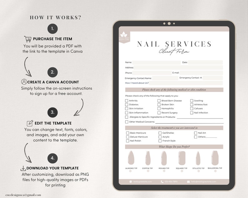 Nail Salon Client Intake Form,nail Technician Consultation Forms,nail ...