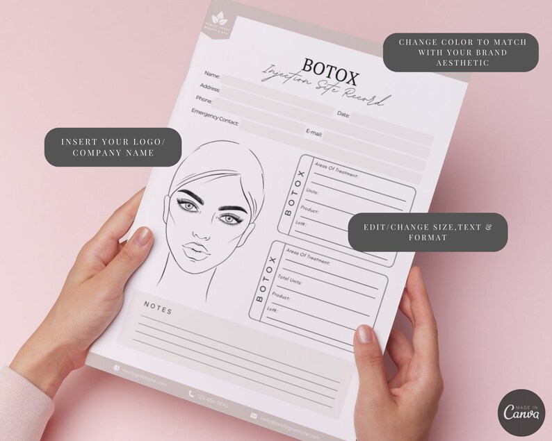 Editable Botox Consent Form, Aesthetic Nurse Injection Record, Cosmetic ...