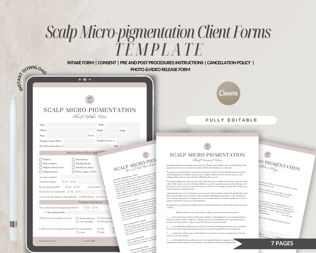 Scalp Micropigmentation Forms,editable Scalp Micropigmentation Consent ...