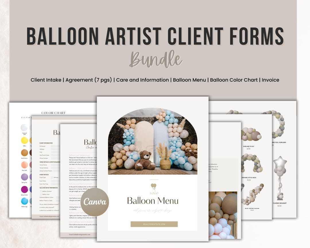 Balloon Artist Client Forms Bundle Template for Event Decor Services ...