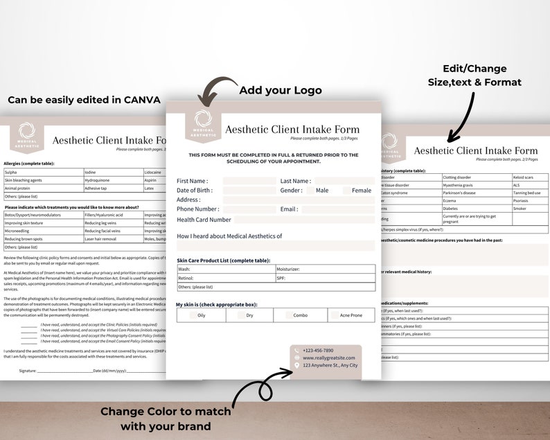 Medical Aesthetic Client Intake Form,client Intake Form,medical Intake ...