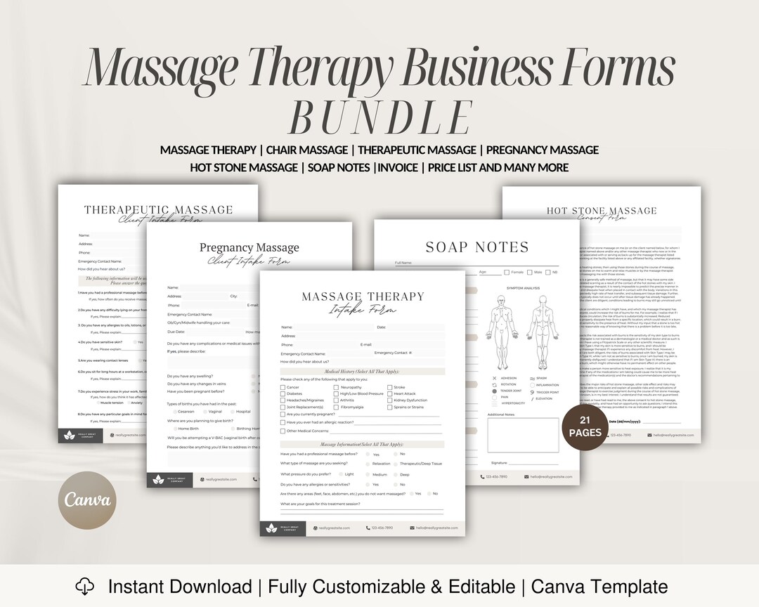 Editable Massage Therapist Forms Bundle, Spa SOAP Notes (digital ...