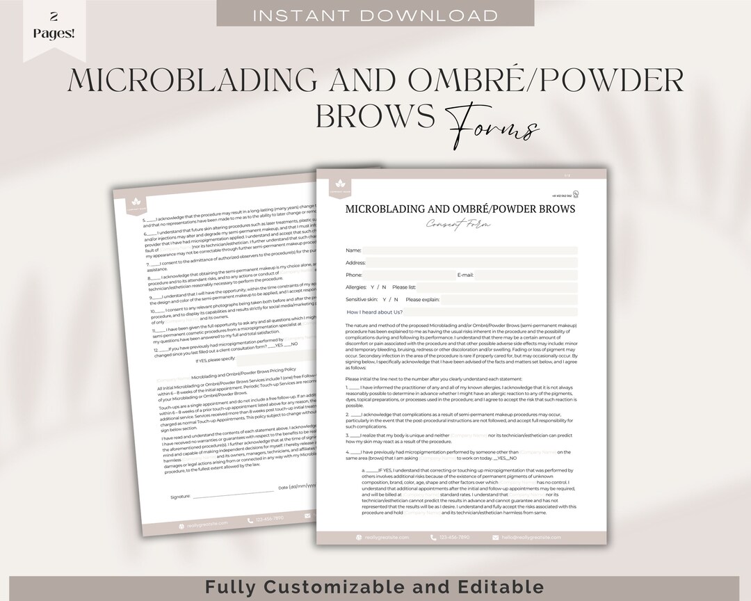 Printable Microblading Client Intake and Consent Form for Estheticians ...