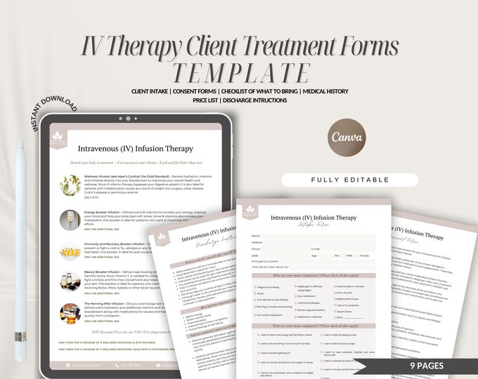 IV Therapy Intake, Consent, and Aftercare Form, Intravenous Therapy ...