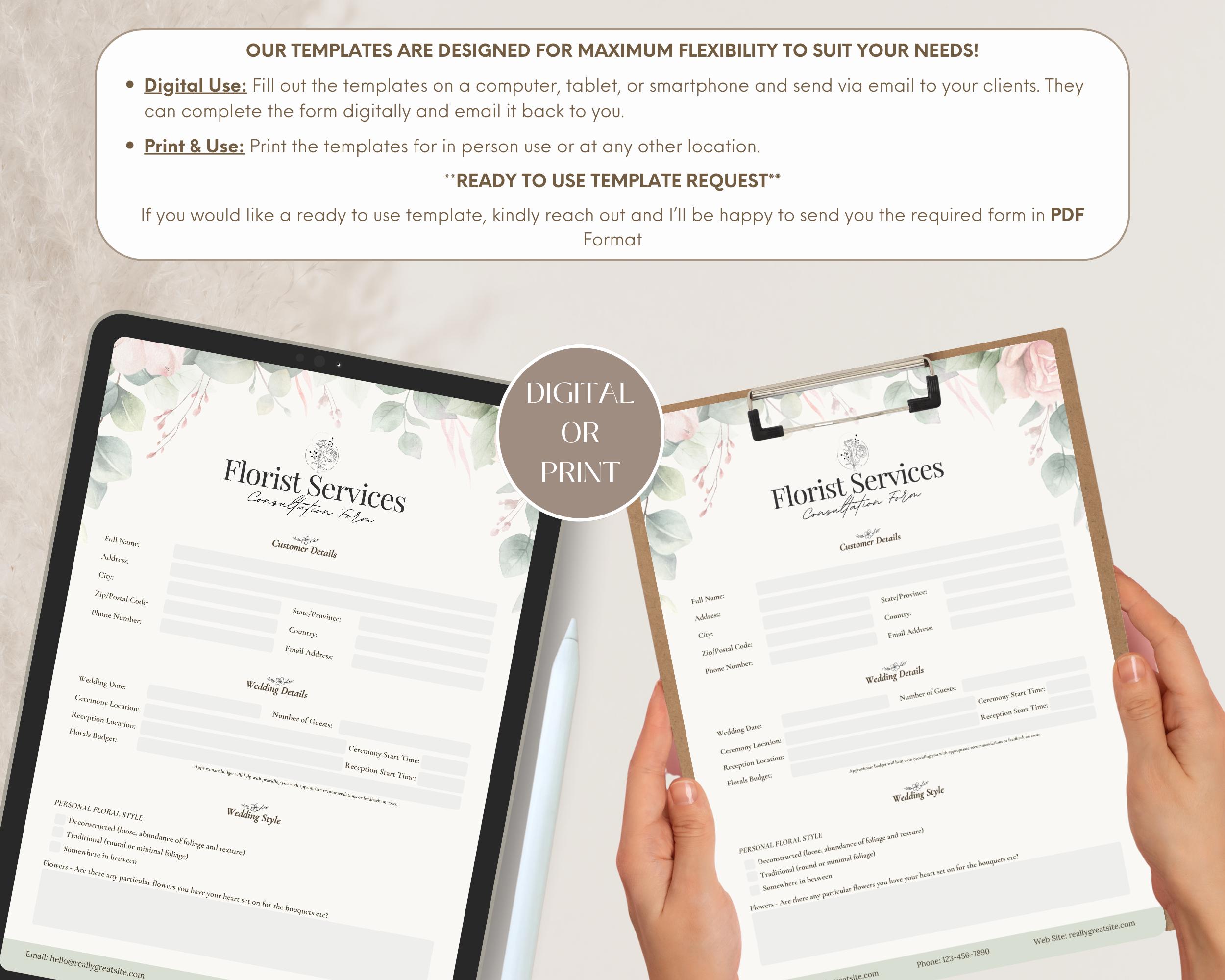 Florist Wedding Form Bundle | Client Intake, Agreement (canva Template ...