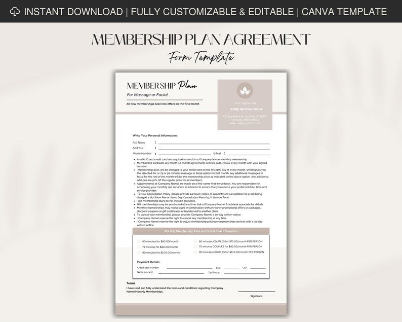Editable Spa Membership Template, Membership Plan for Massage, Pre-made ...