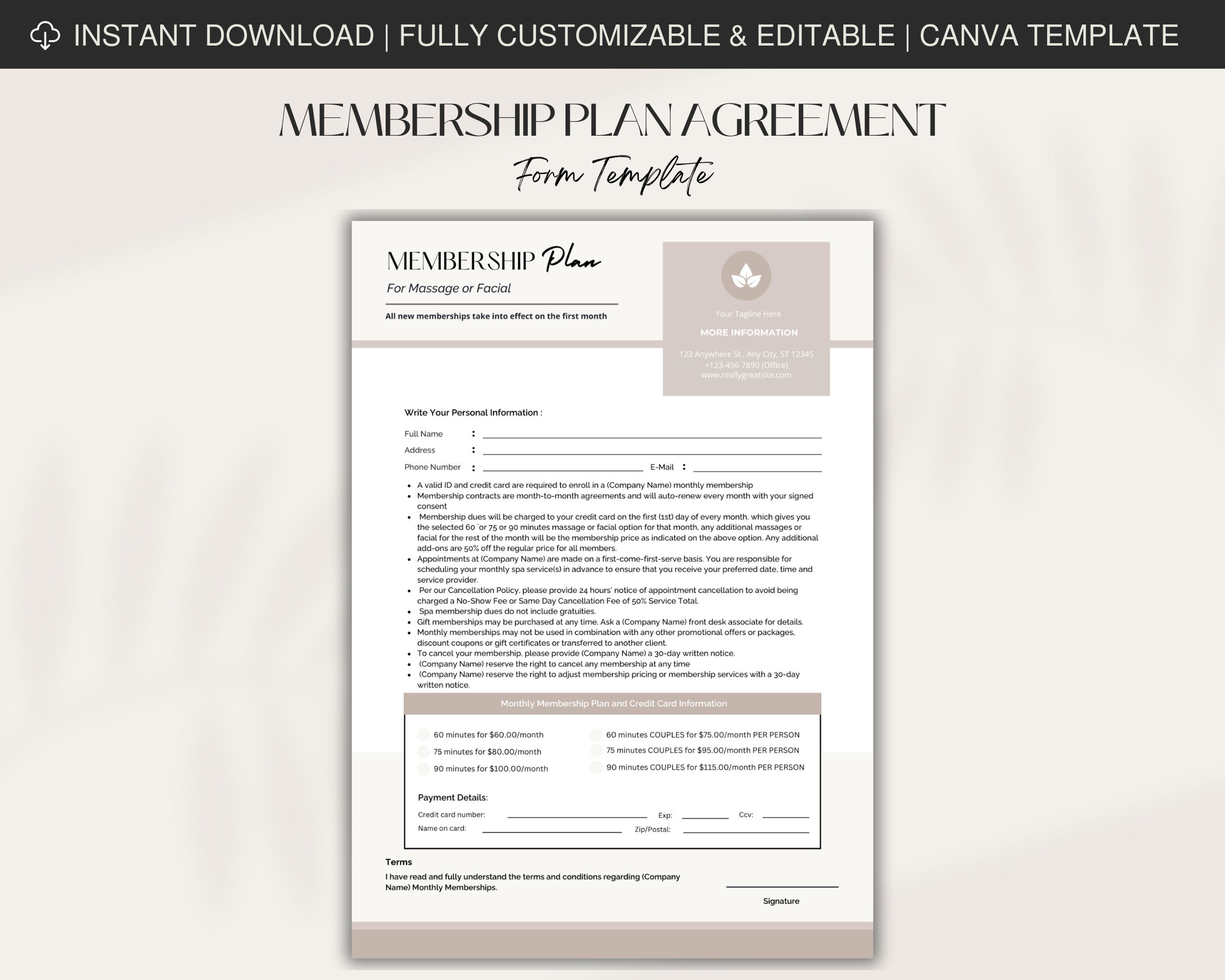 Editable Spa Membership Template, Membership Plan for Massage, Pre-made ...
