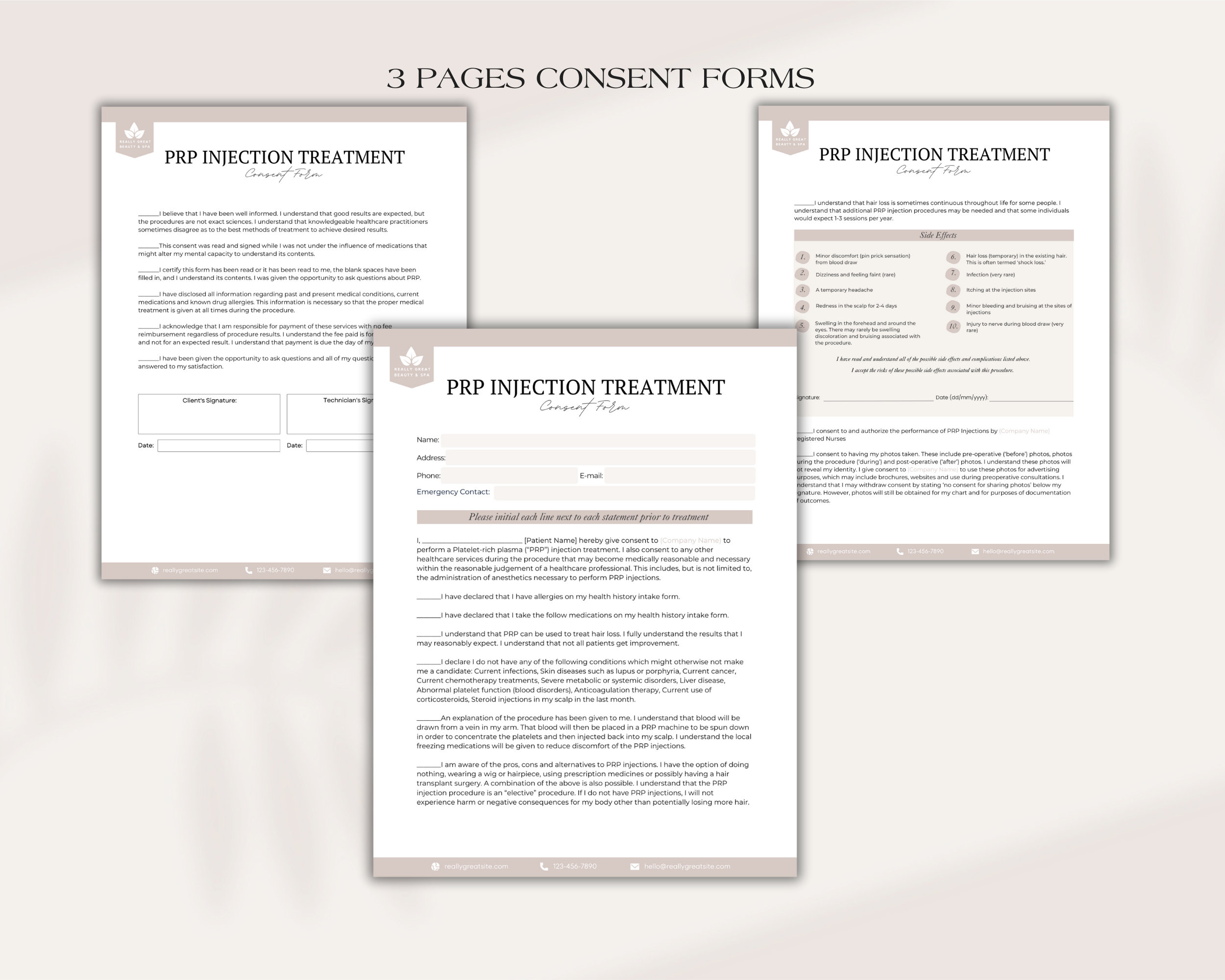 PRP Platelet Rich Plasma Consent, Treatment, and Consultation Forms ...