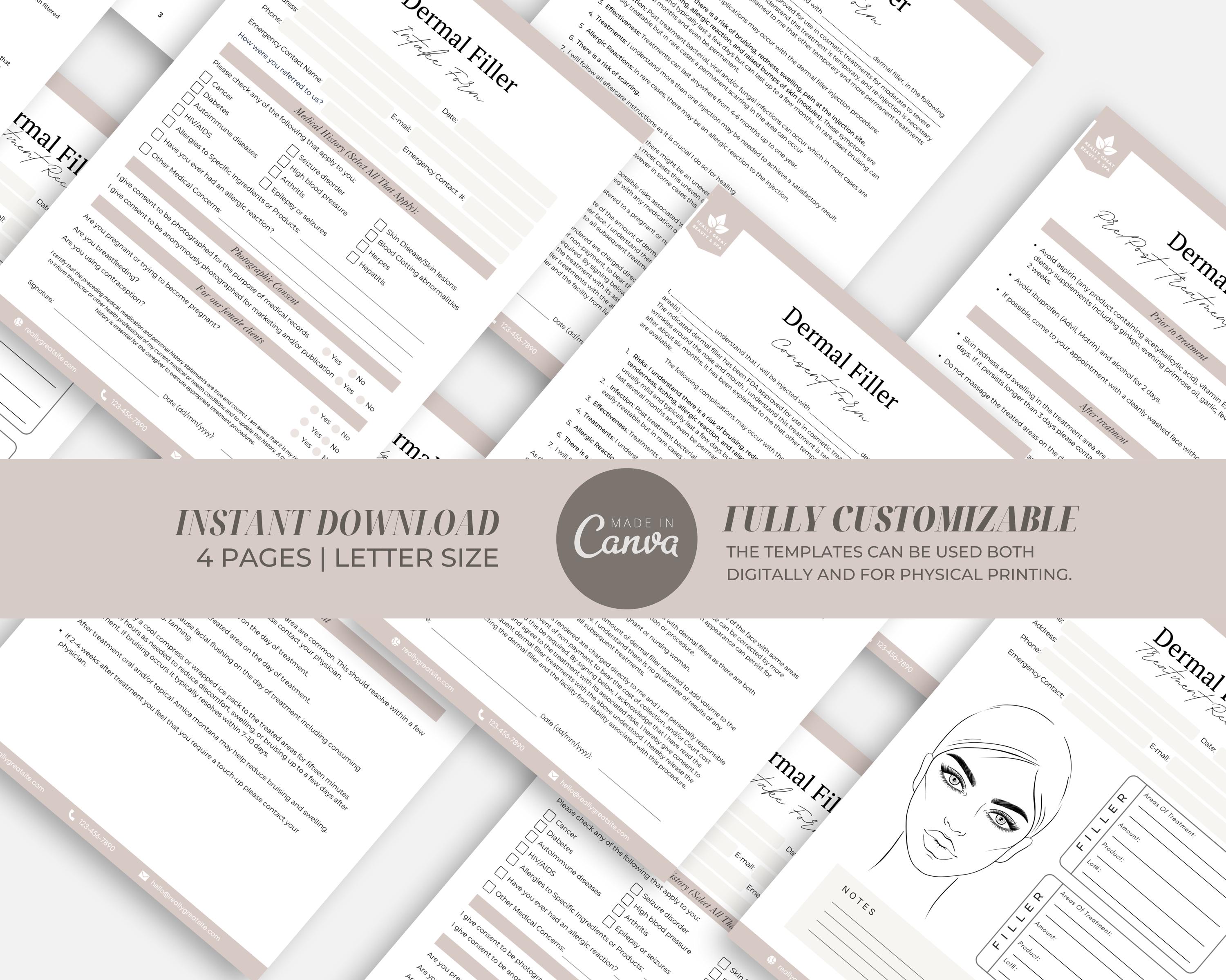 Editable Dermal Filler Consent Intake Forms,nurse Injector Medspa ...