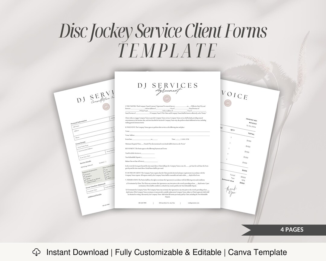 DJ Services Consultation Forms,editable DJ Services Agreement Form,disc ...