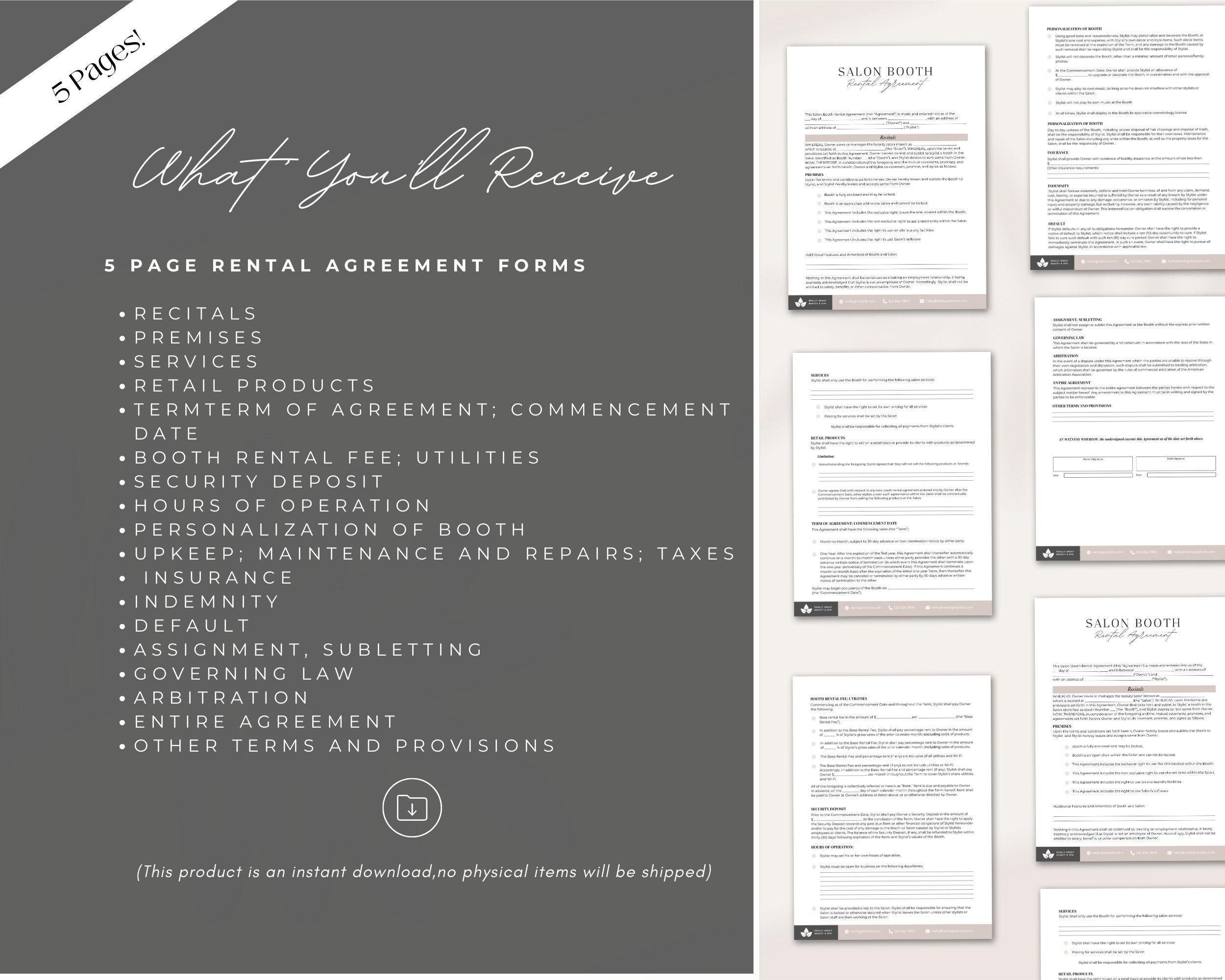 Editable Salon Booth Rental Contract, Professional Salon Booth Rental ...