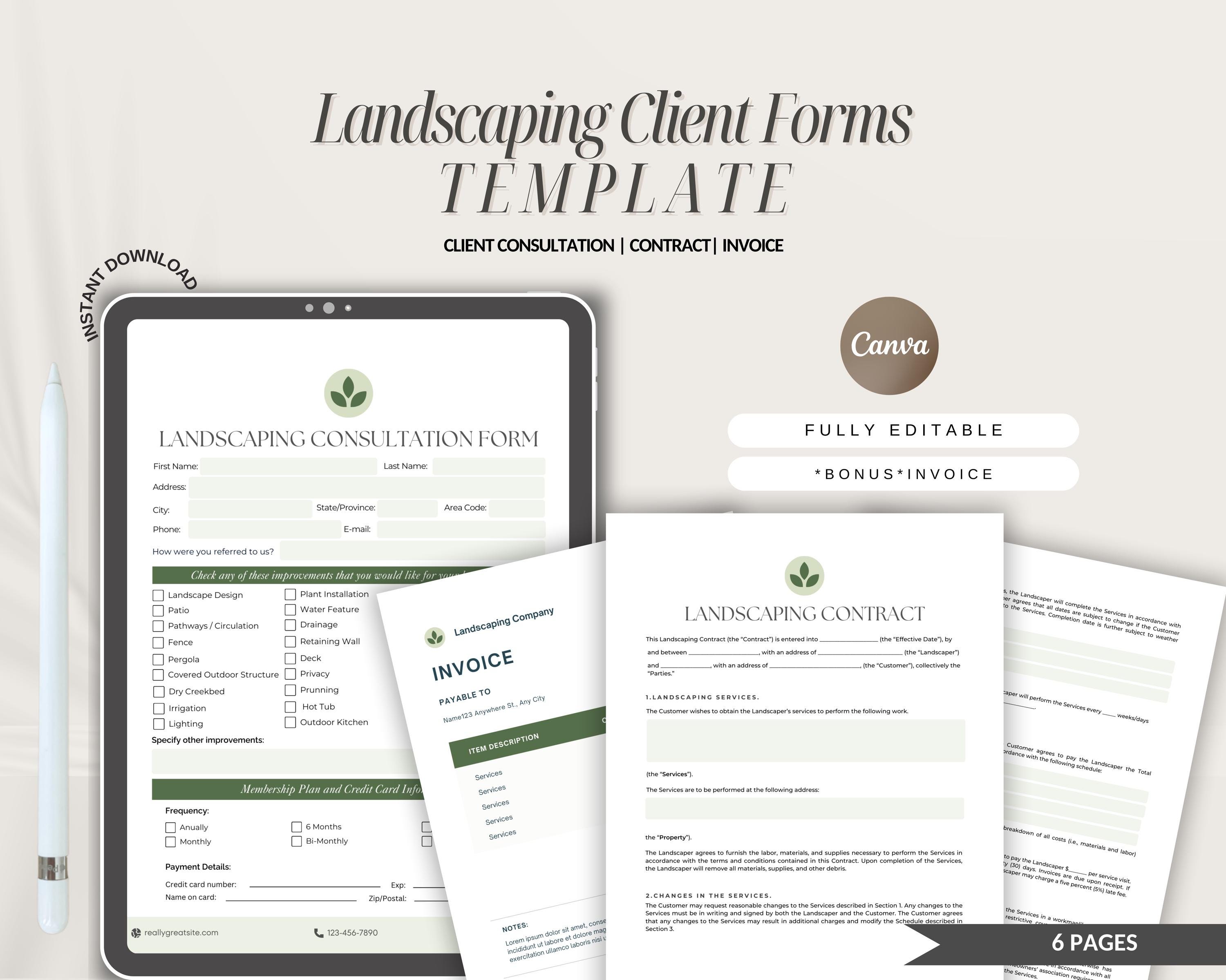 Landscaping Service Client Forms Bundle,landscaping Service Agreement ...