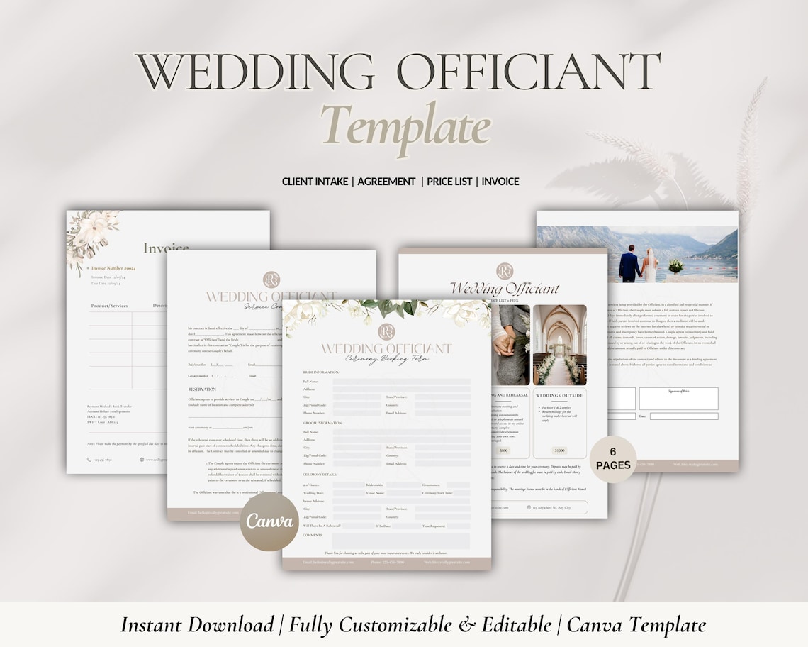 Wedding Officiant Client Intake Form, Editable Service Contract (canva ...