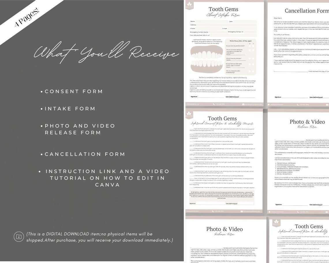 Tooth Gem Client Form,tooth Gem Consent Form, Tooth Gem Waiver,tooth ...