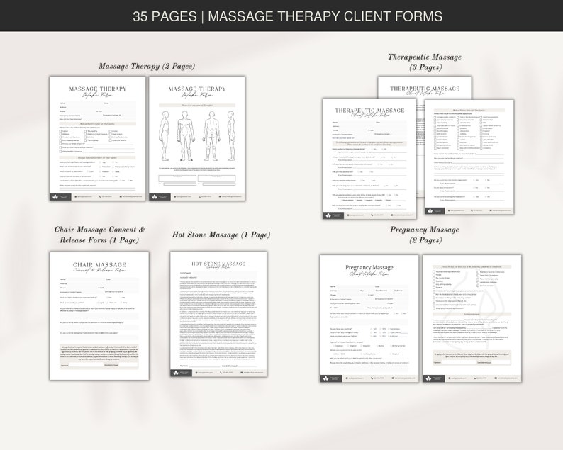 Editable Massage Therapy Forms Bundle, Spa Business Templates (canva ...