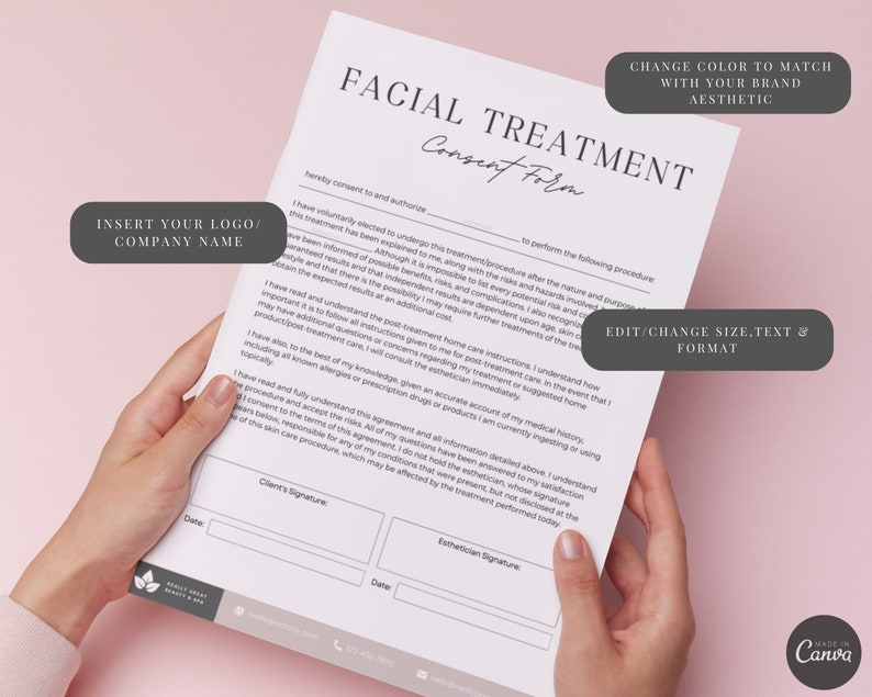 Editable Facial Treatment Forms,printable Skincare Consent Forms,facial ...