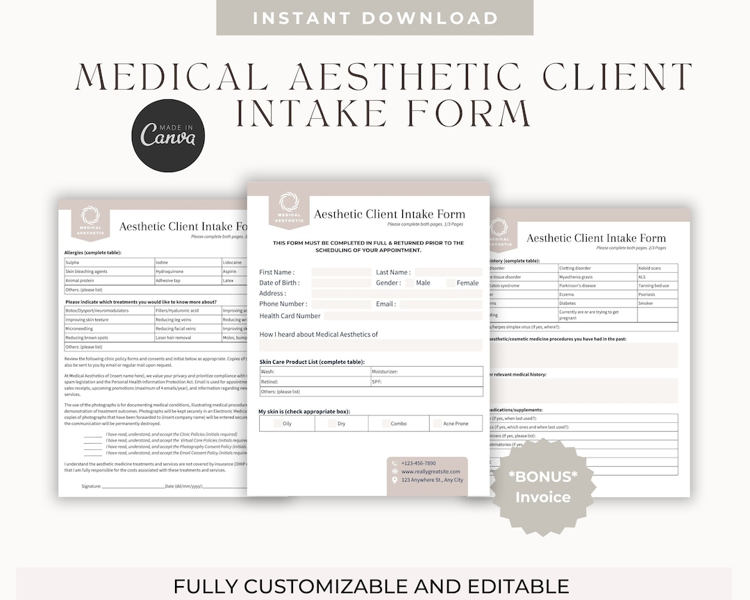 Medical Aesthetic Client Intake Form,client Intake Form,medical Intake ...