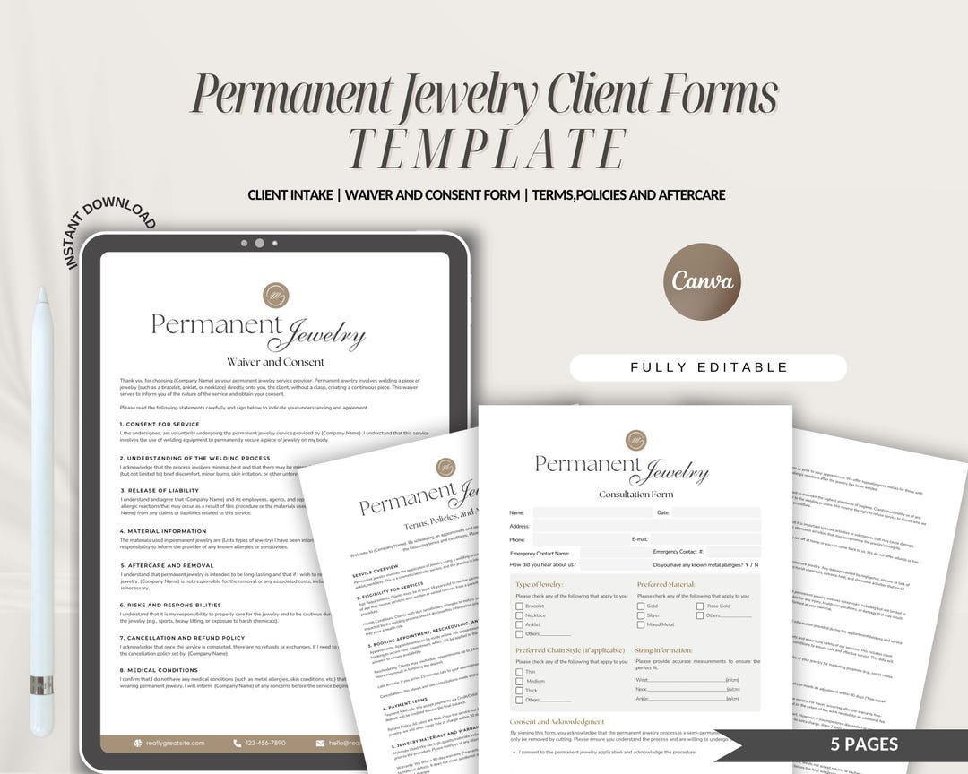 Permanent Jewelry Business Forms Template, Client Waiver (canva ...