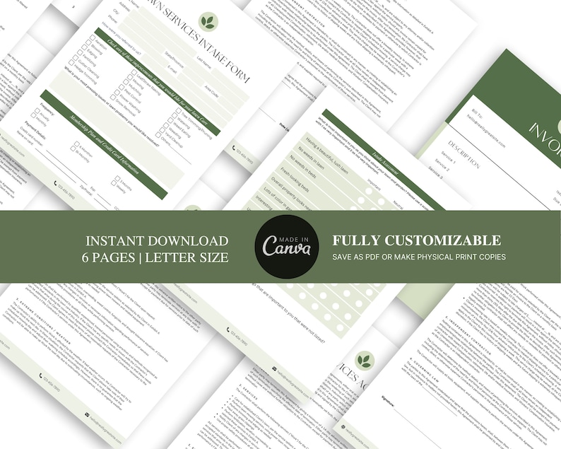 Lawn Care Service Forms Template, Editable Agreement, Intake, Invoice ...