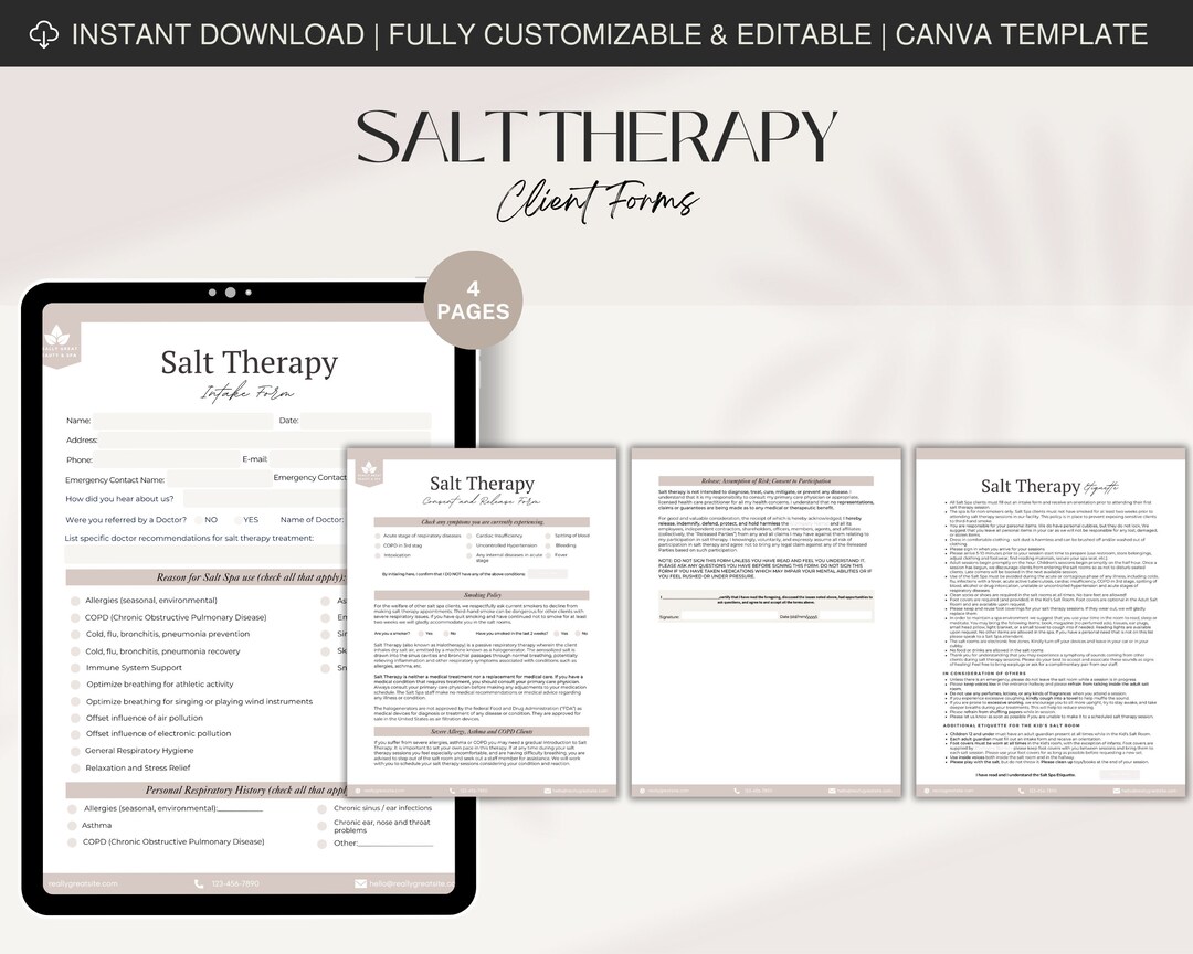 Salt Room Client Intake and Consent Forms Template for Halotherapy - Etsy