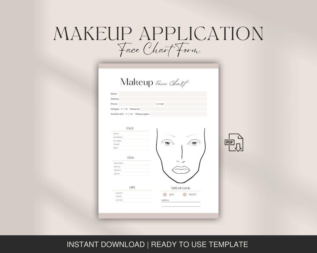 Makeup Artist Face Chart Template,editable Consultation Face Chart ...
