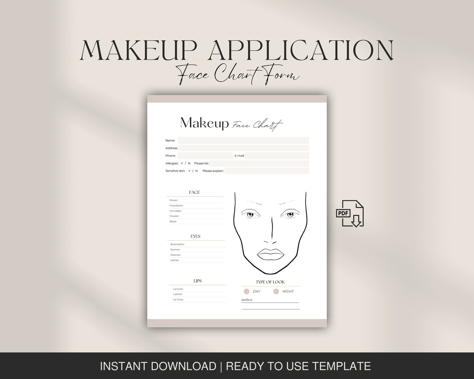 Editable Makeup Artist Face Chart Template, Esthetician Spa Form (PDF ...