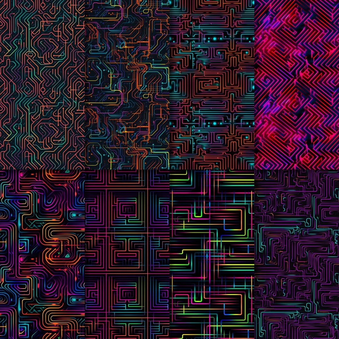 Neon Maze Pattern Collection - 10 Seamless Patterns - Etsy