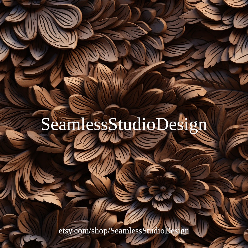 Woodland Treasures - 10 Intricate Wood Carving Seamless Patterns - Etsy
