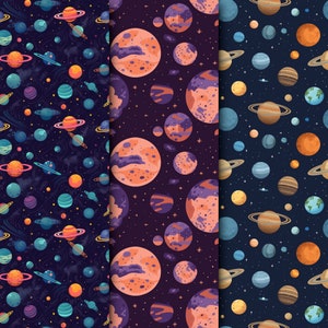 Cute Planets in Space Seamless Pattern Collection - Etsy