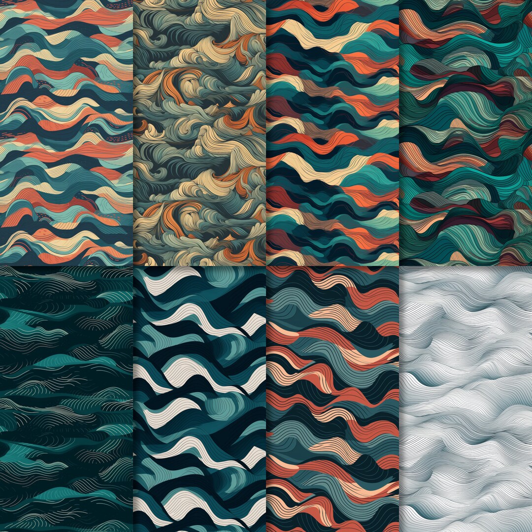 Abstract Waves - 10 Seamless Patterns - Etsy