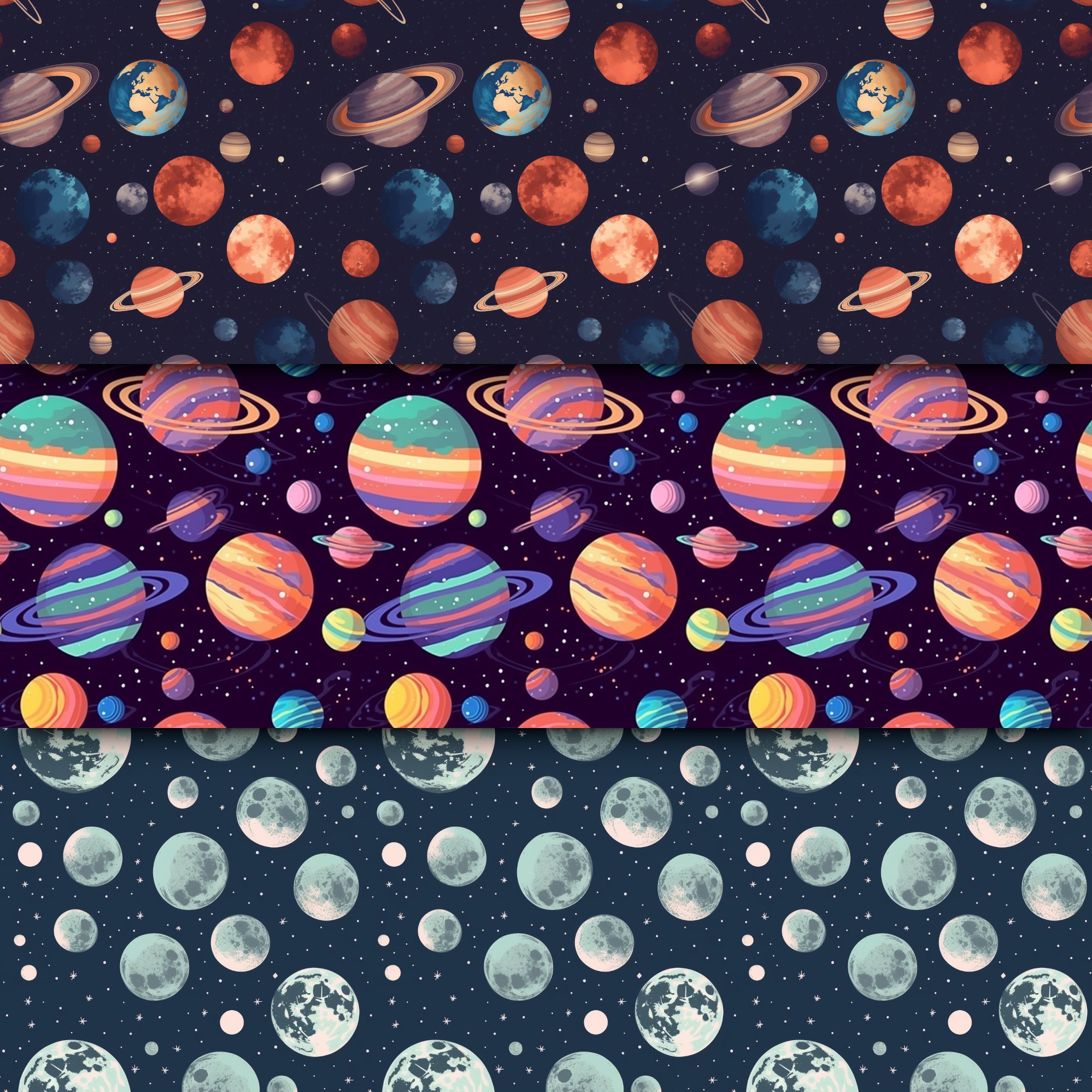 Cute Planets in Space Seamless Pattern Collection - Etsy