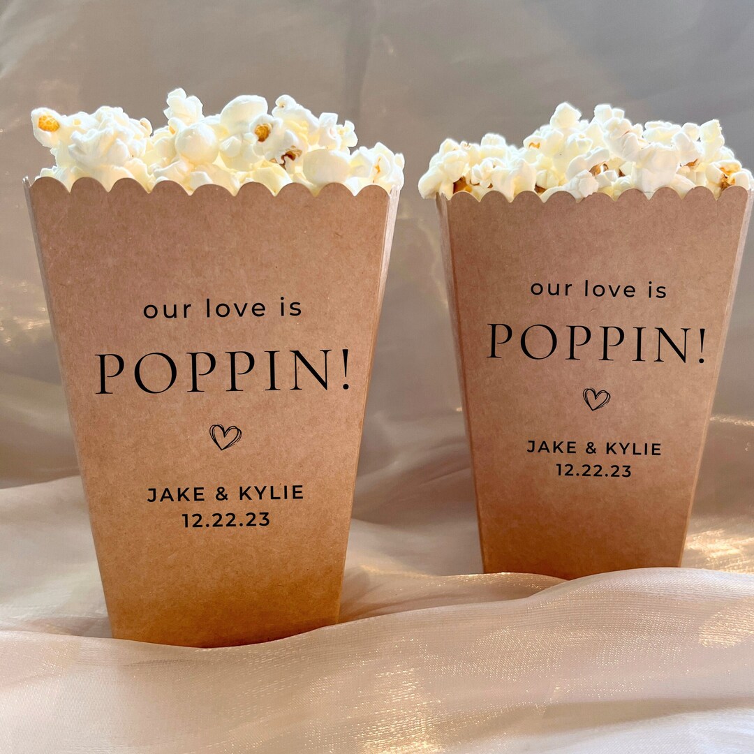 Custom Popcorn Cup Wedding Favor Popcorn Party Box Our Love is Poppin ...