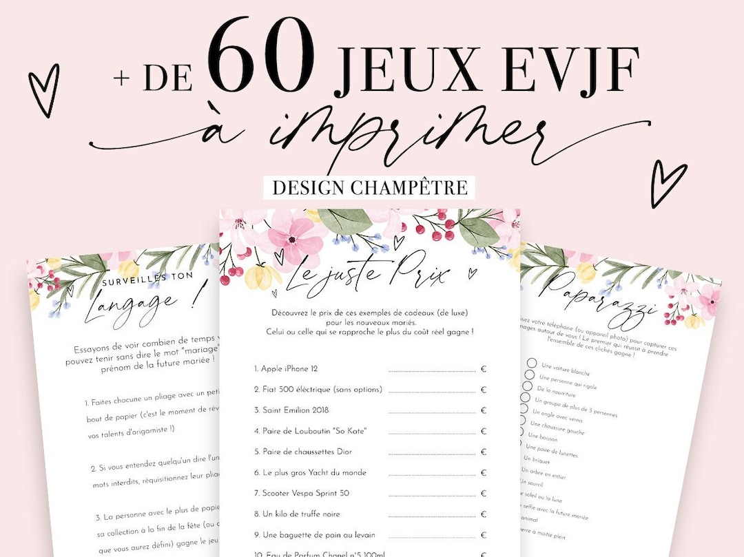 Jeux Evjf à Imprimer Pack De 60 Jeux Enterrement De Vie De Jeune Fille