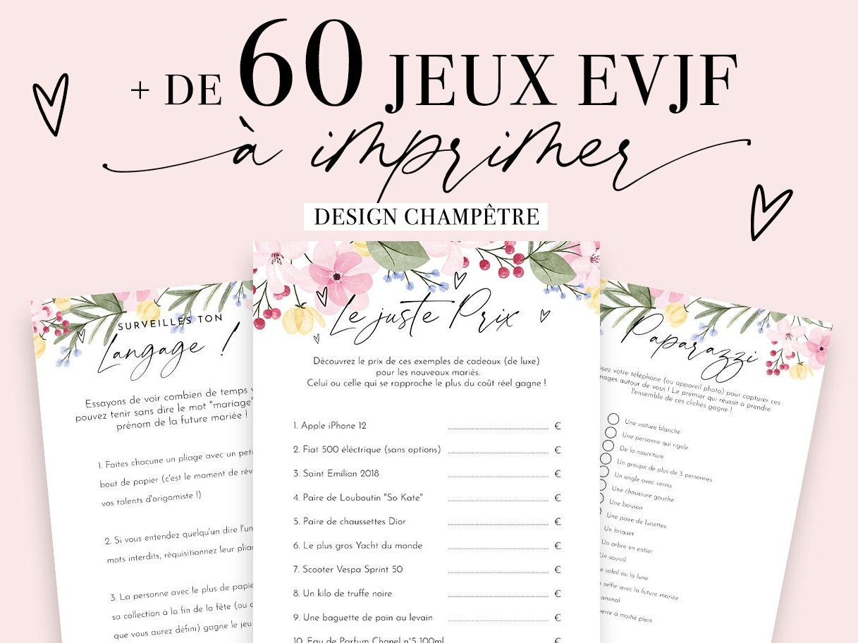 Jeux EVJF à imprimer - Pack de 60 Jeux Enterrement de vie de jeune ...