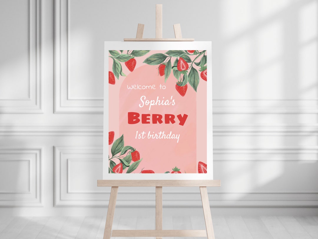 First Birthday Welcome Sign, Berry First Birthday Bundle, Invite and ...