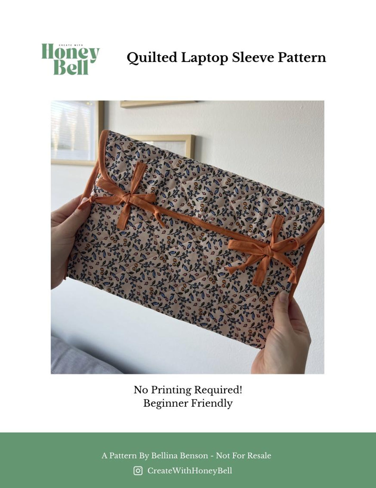 Quilted Laptop Sleeve Pattern PDF – Easy Sewing Project With Bow ...