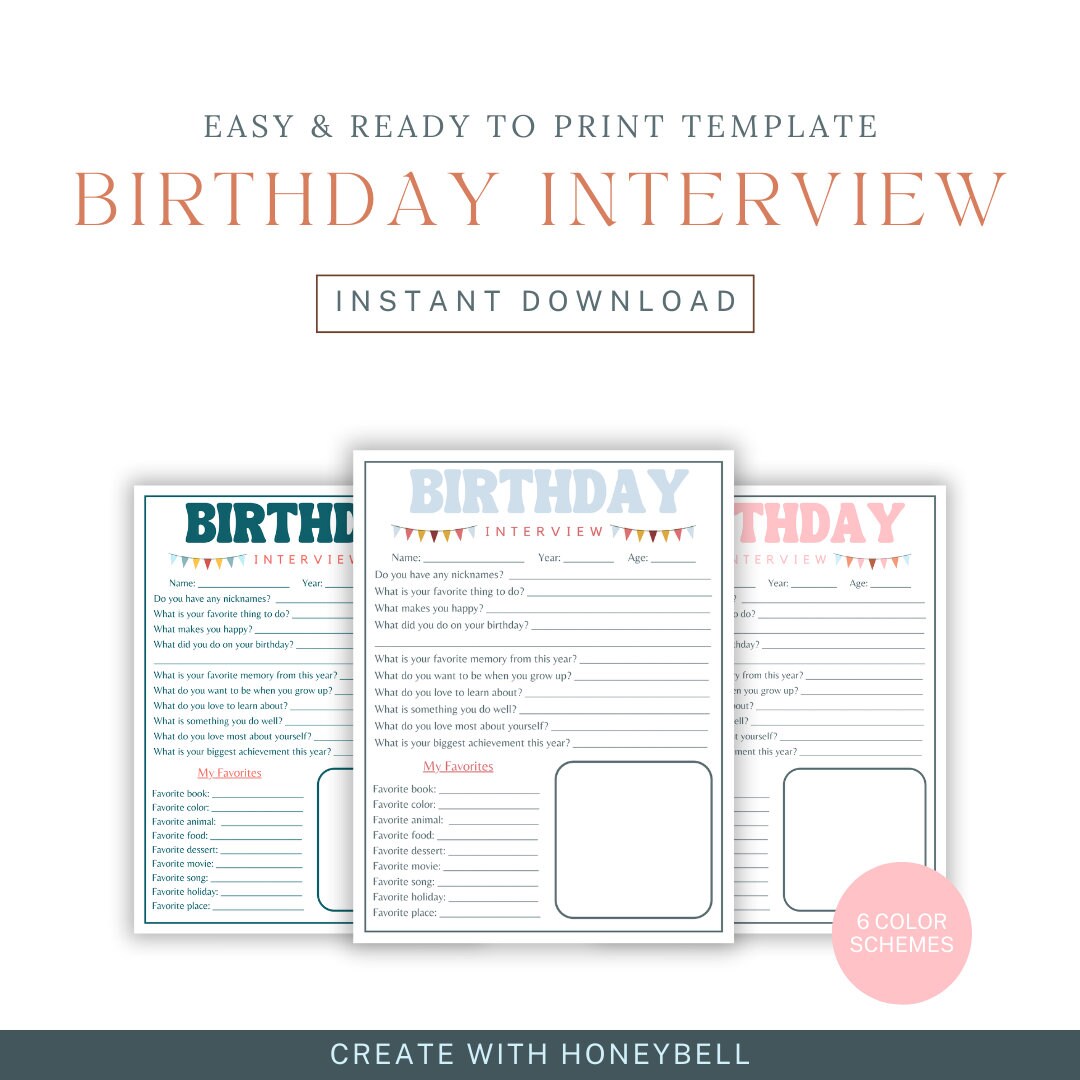 Birthday Interview - Yearly Keepsake for Kids - Scrapbook Page - Etsy