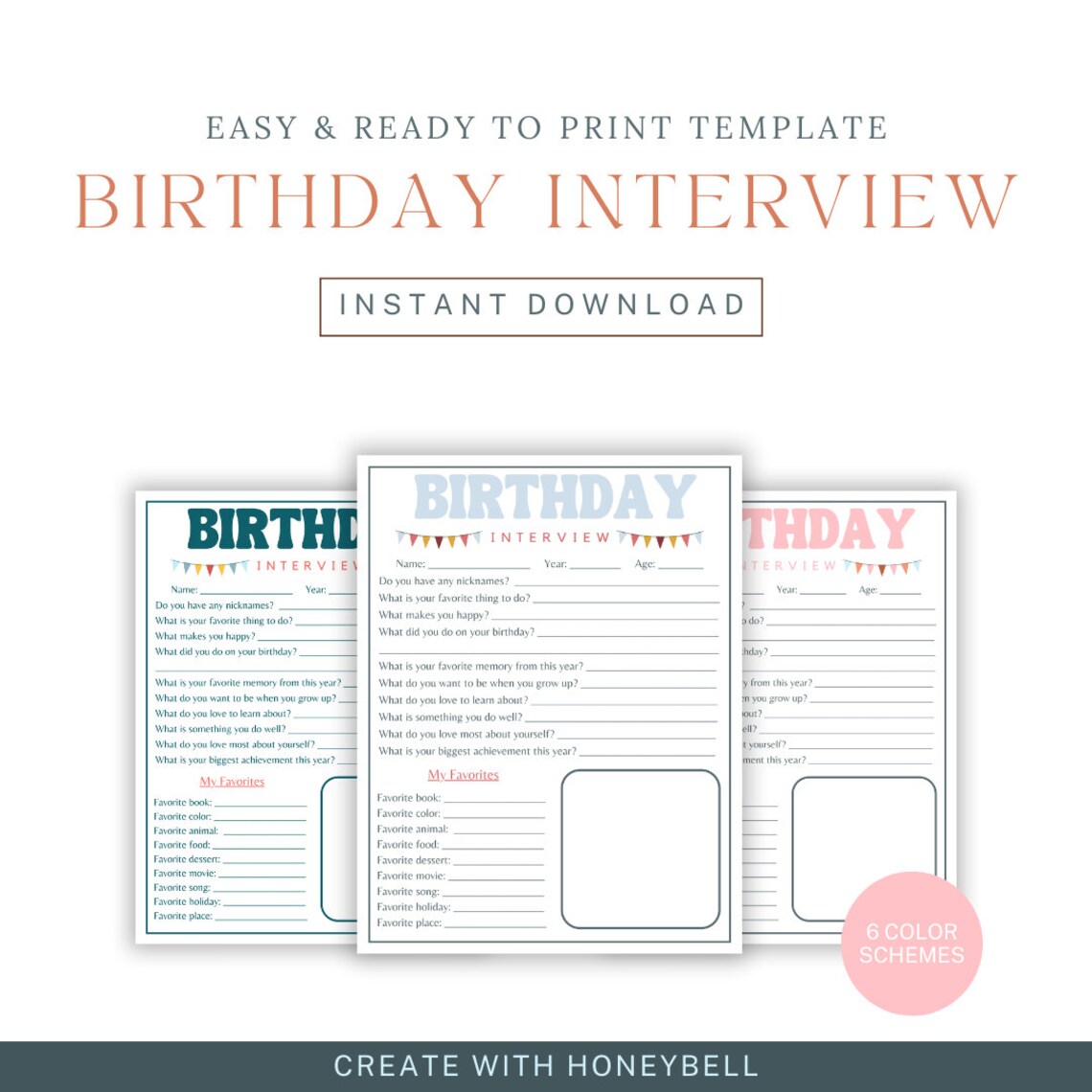 Birthday Interview - Yearly Keepsake for Kids - Scrapbook Page - Etsy
