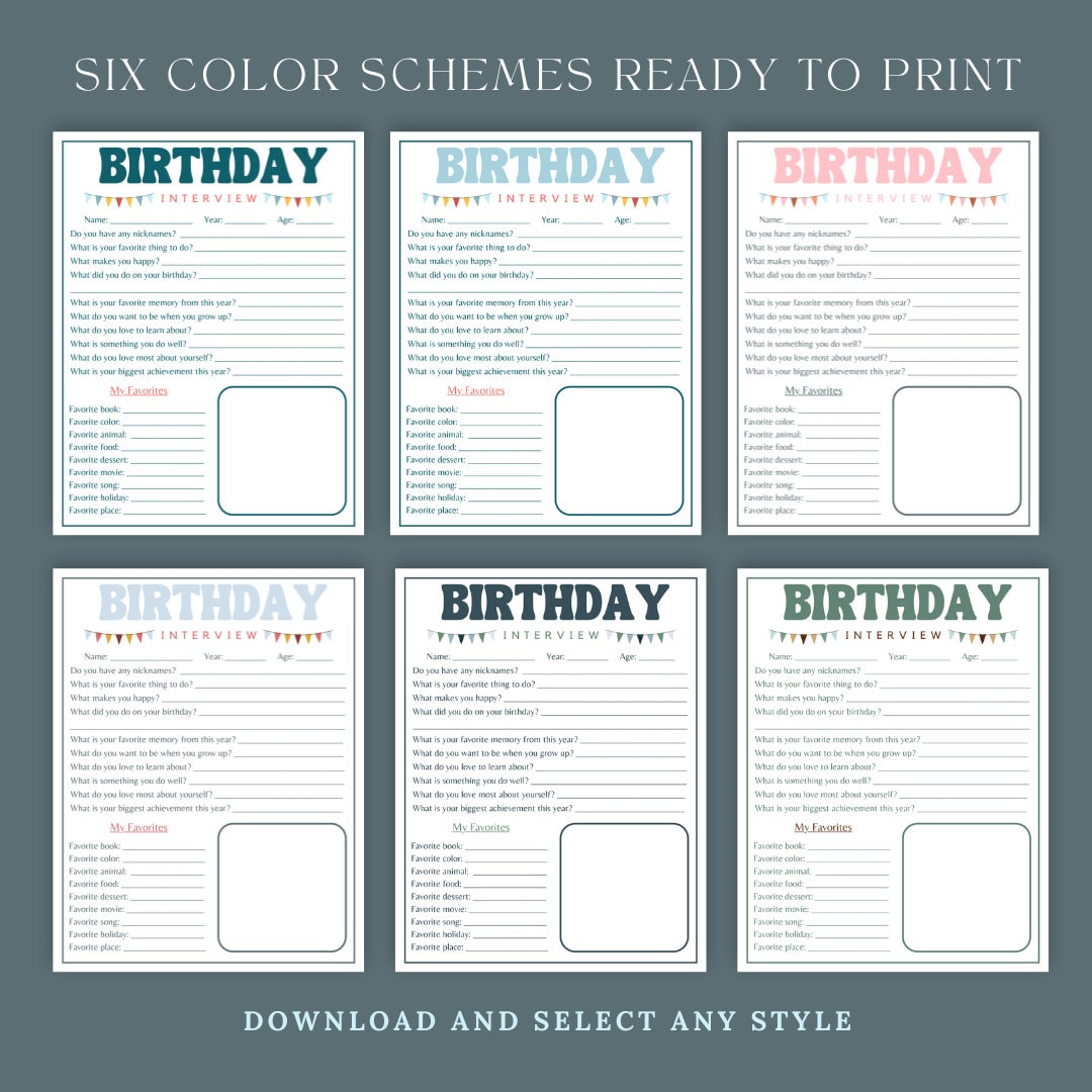 Birthday Interview - Yearly Keepsake for Kids - Scrapbook Page - Etsy