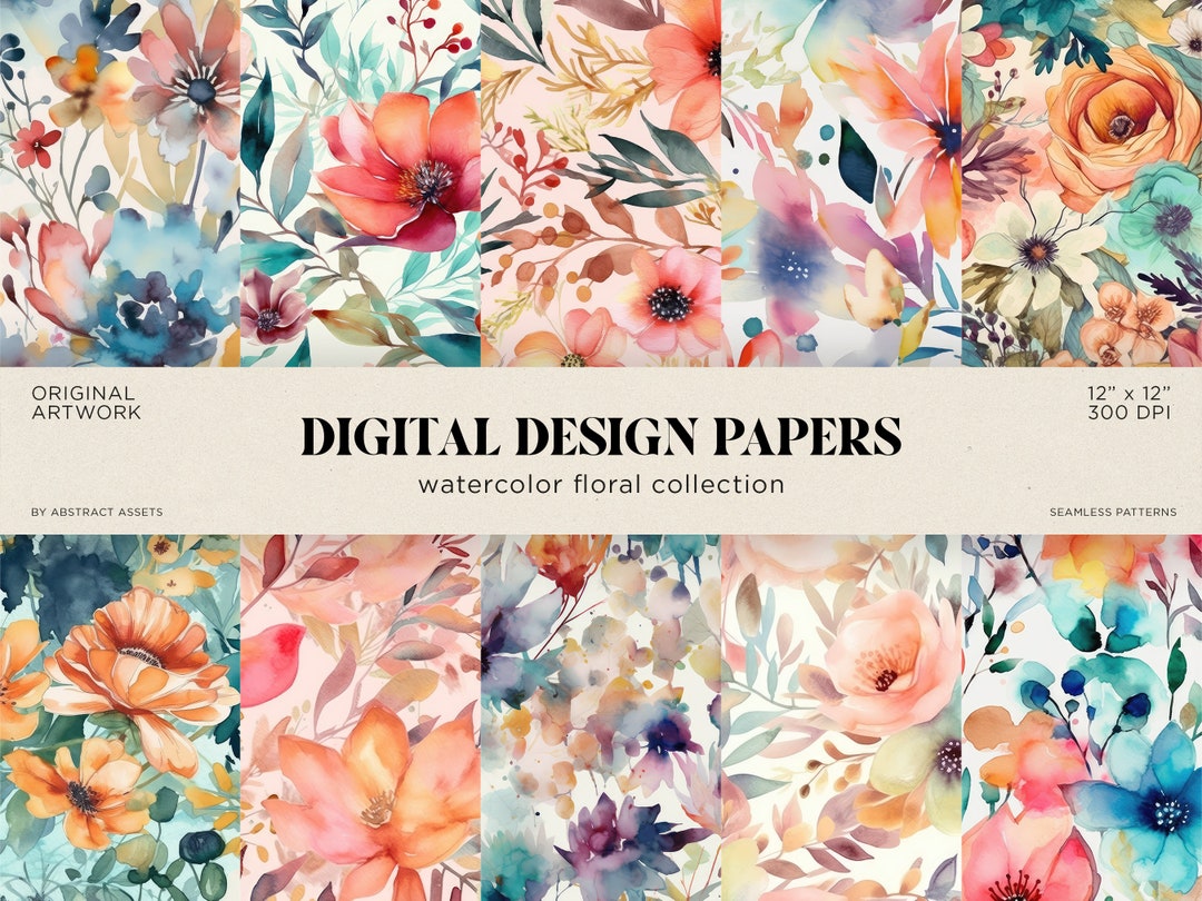 Watercolor Floral Digital Paper - Botanical Flower Papers - Seamless ...